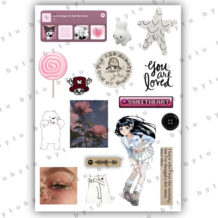Y2K Girly Aesthetic Decorative Uncut A6 Size Sticker Sheet for Girls ...