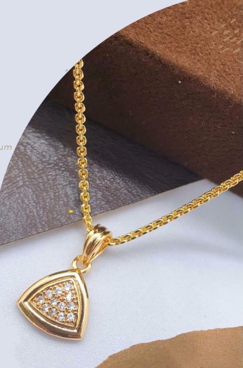 18k Gold plated Diamond Shield pandant chain and necklace | Daraz.lk