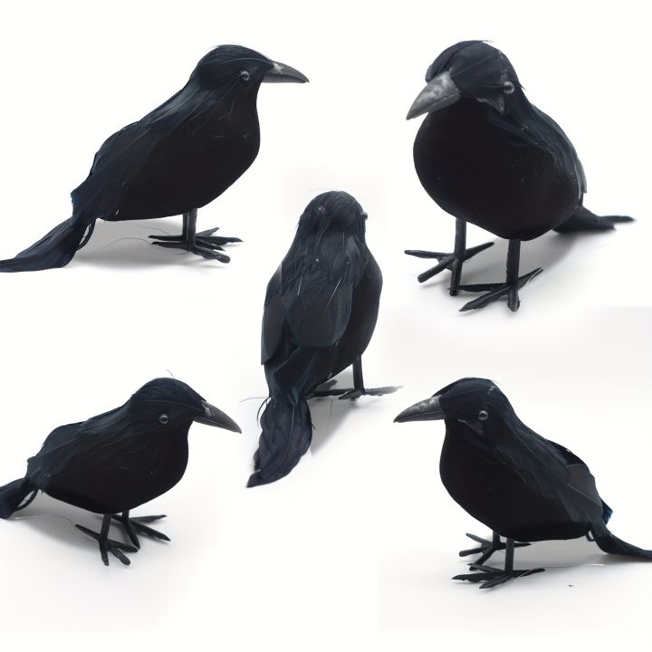 Realistic Black Raven Set with Lifelike Artificial Feathers - Authentic ...
