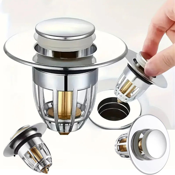 Universal Rebound Drain Plug Filter Basin Pop-up Chrome Sink Filter ...