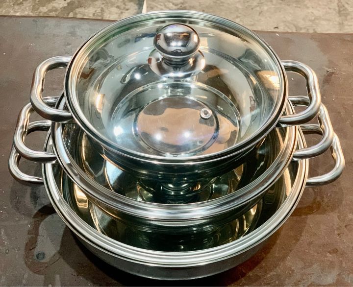 Stainless steel donga set with lid and handle | Daraz.pk