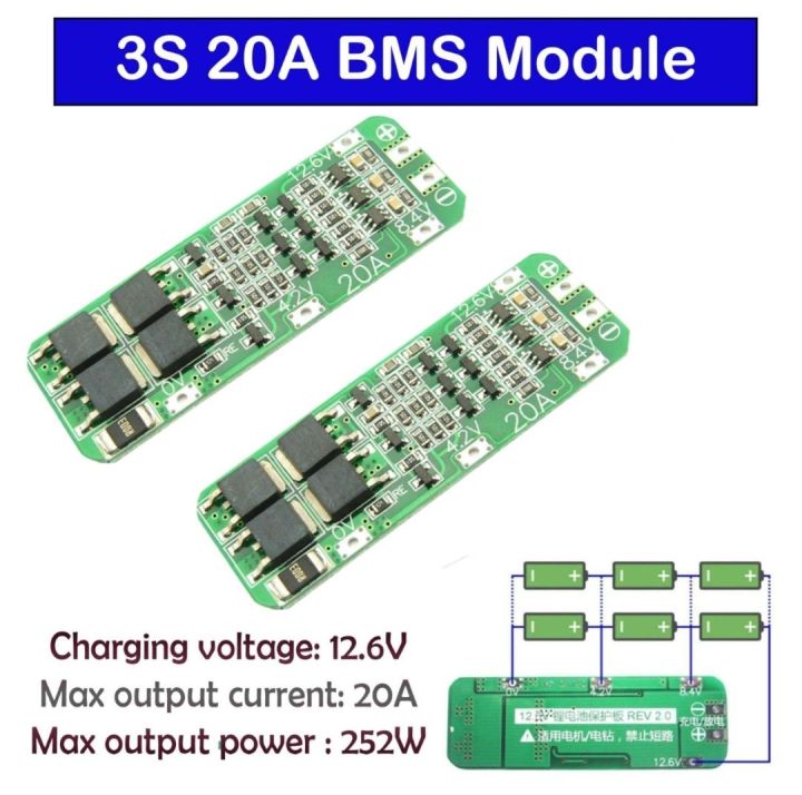2 Pcs Original 3S 20A BMS 18650 Li-Ion Lithium battery Charger Module BMS Protection Board 11.1V ...