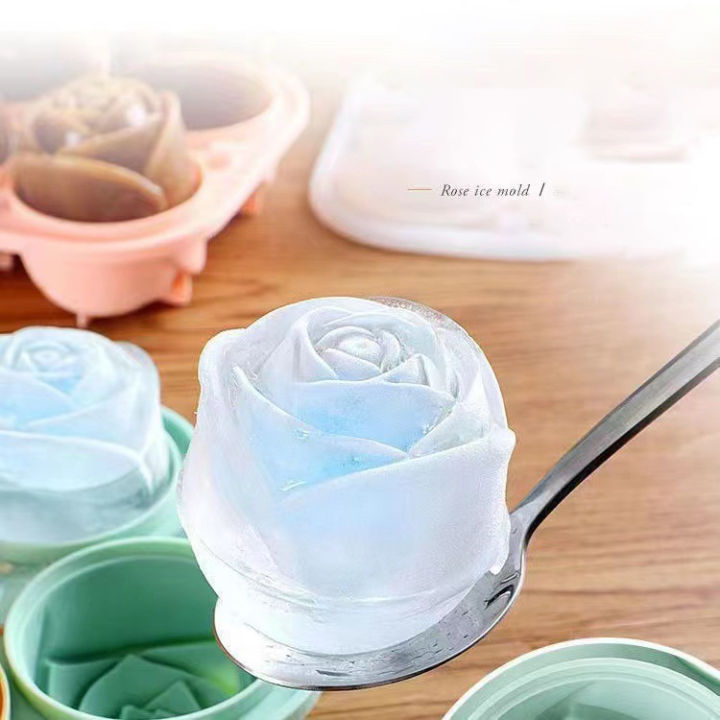 3D Rose Ice Molds 4 Holes Ice Cube Tray Mold Flower Shape Silicone Ice ...