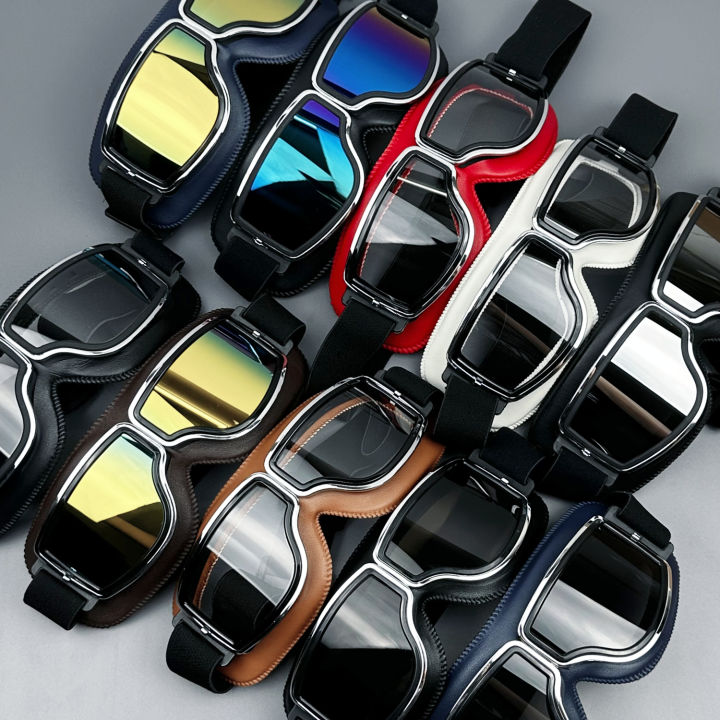 Retro Leather Motorcycle Goggles Vintage Pilot Glasses Windproof ...