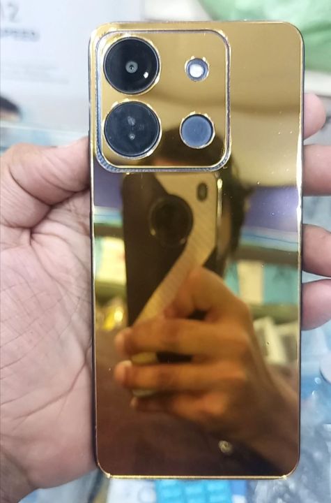 Infinix Smart 7 Trending Back Golden Glass Sheet With Camera Border For ...