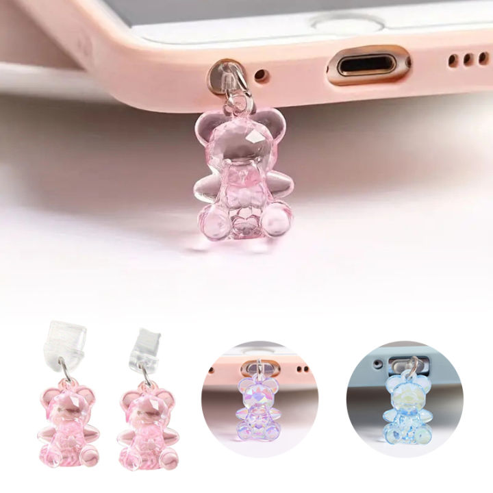 Cute Kawaii Phone Dust Plug Charm Acrylic Bear Jack Dust Protection ...