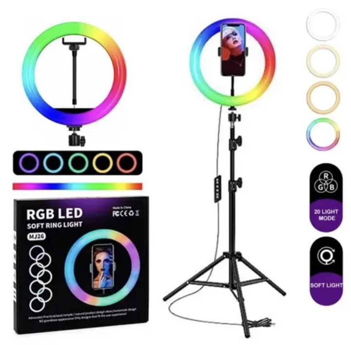 RGB LED 10inch Ring Light Stand Selfie Tripod Phone Live Makeup Holder ...