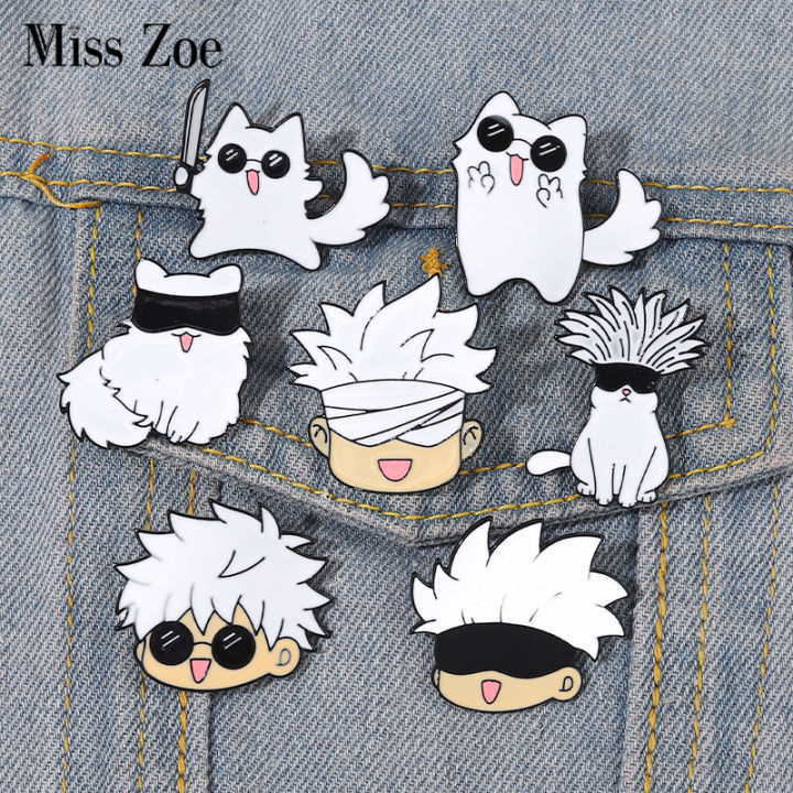 Gojo Satoru and Cat Enamel Pins Custom Anime Brooches Lapel Badges ...