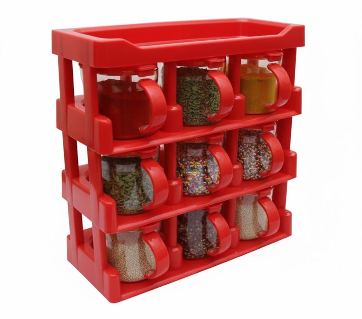 Premium Wall-Mount Spice Rack Organizer — 9 Glass Spice Jars Masala ...
