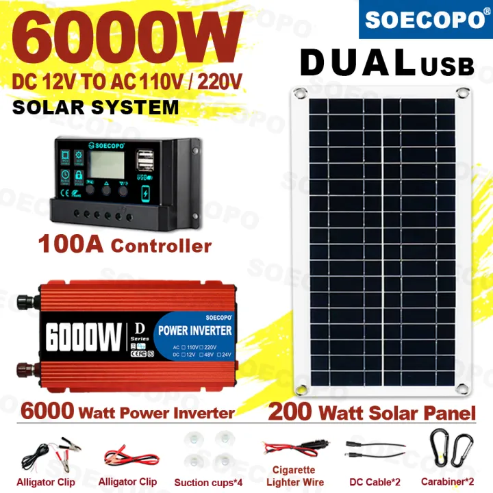 6000W Solar System Complete Kit 12V To 110V/220V 100A Controller 300W ...