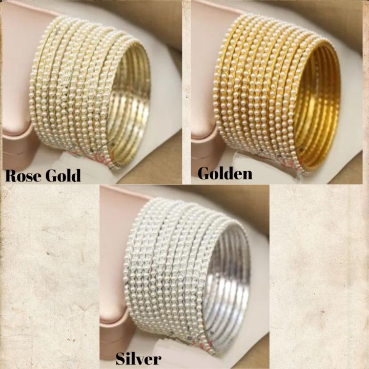 Bangles for girls| Elegant Pearl Metal Bangle For Girls and Women ...
