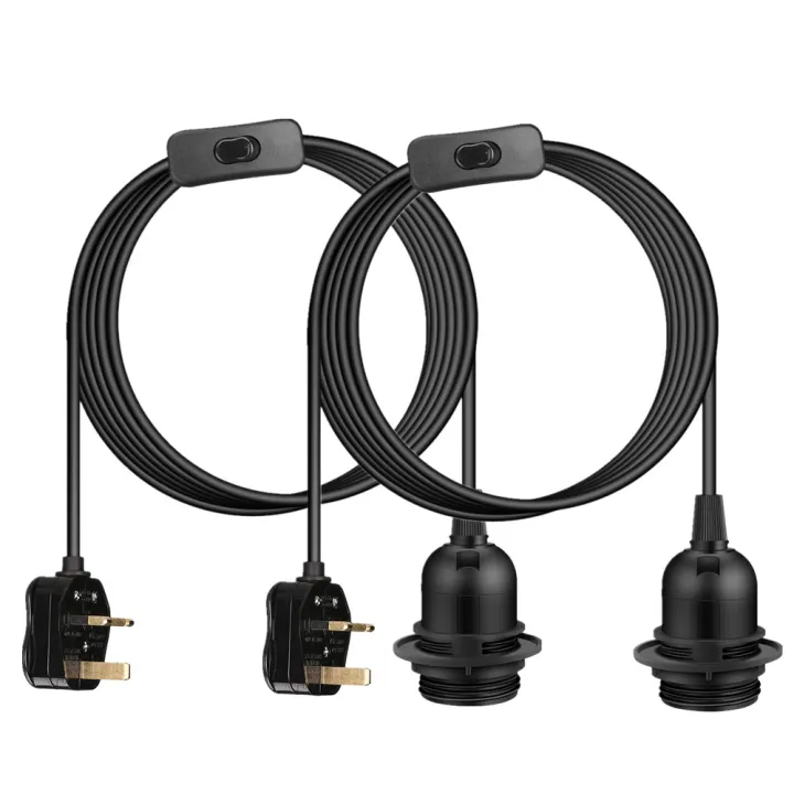 2Pcs UK Plug Ceiling Pendant Light Fitting E27 Screw Lamp Holder with ...