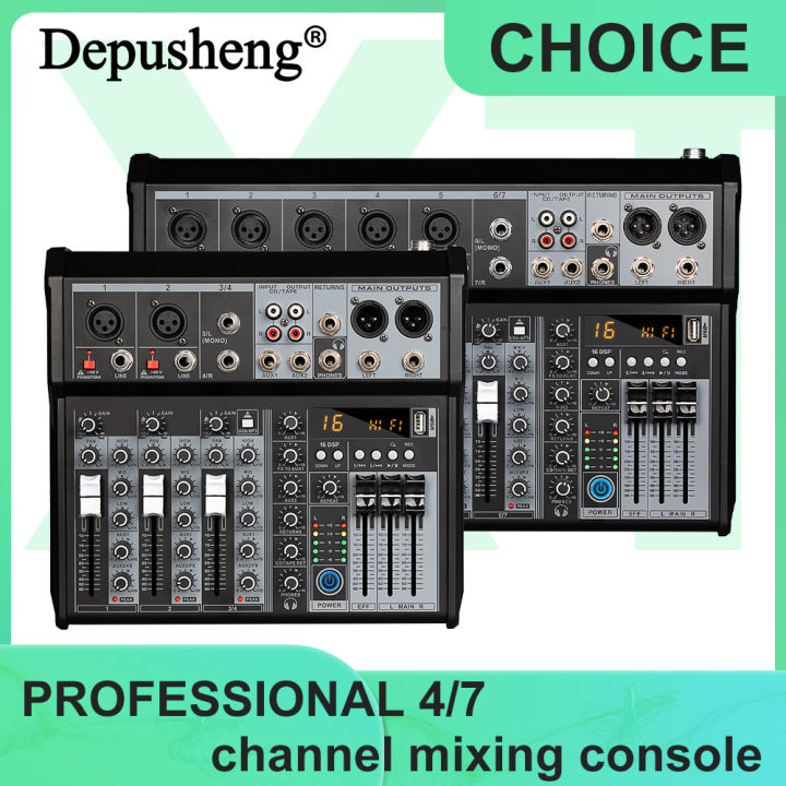 4 / 7 Channel Audio Interfacer Depusheng XT4 DJ Mixer 99-Bit DSP Effect USB Audio Mixer +48V ...