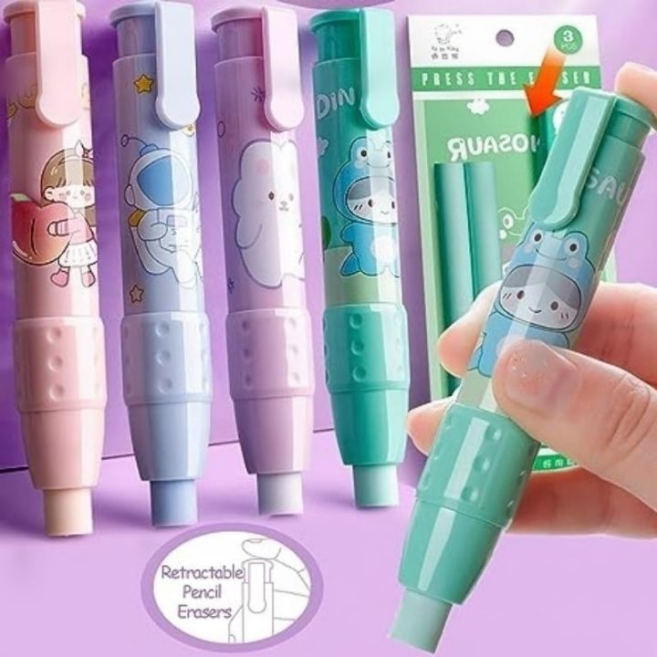 Pen Type Eraser Set Replaceable Core, Cute Cartoon Pencil Erasers for ...