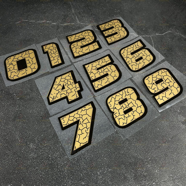 1PC Crack Effect Matte Gold Motorcycle Number Sticker Waterproof for ...