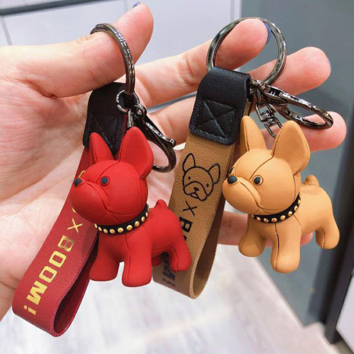 1PC Punk French Bulldog Keychain PU Leather Dog Keyring Fashion For ...
