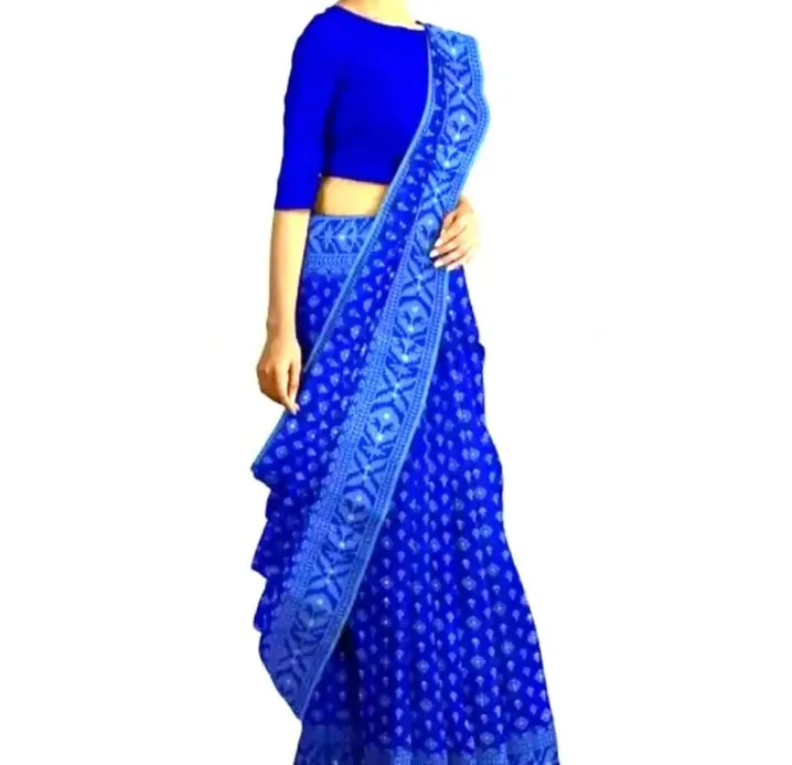 blue colour jamdani saree for woman | Daraz.com.bd