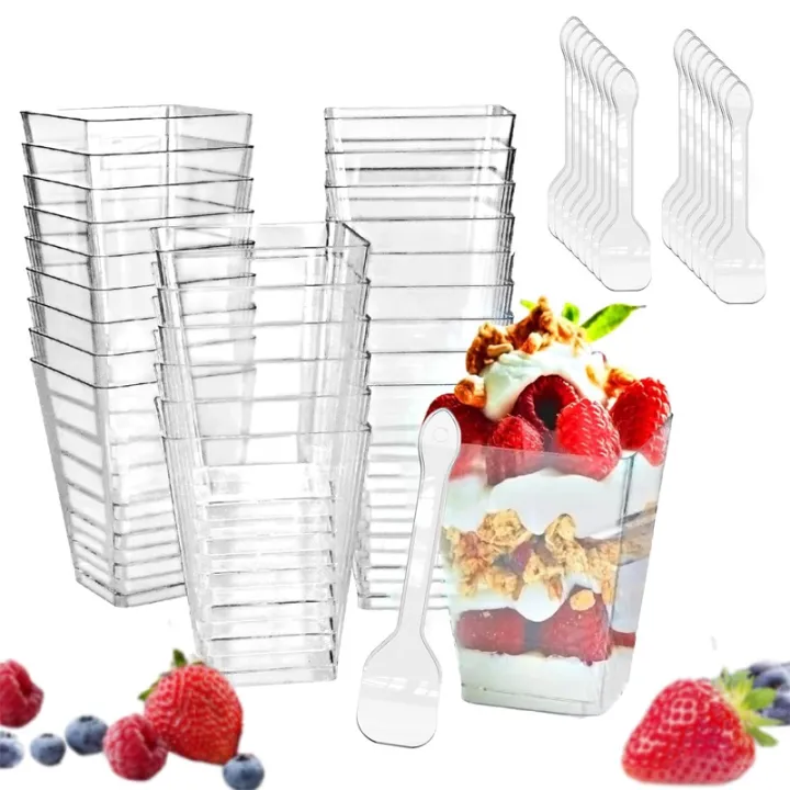 1-100Sets Disposable Plastic Mousse Cup Ladder Shaped Cup Pudding Cup ...