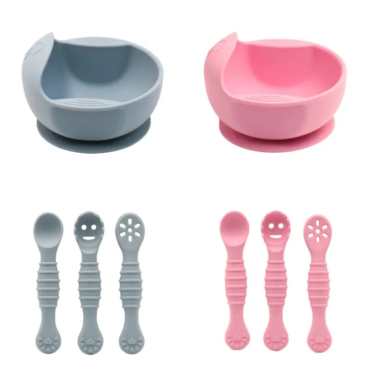 Baby Led Weaning Bowl, Silicone Suction Plate with Spoon, Self-Feeding ...