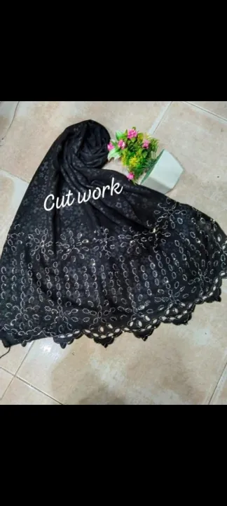 Fancy Stoler Hijab With Cut Work And Beautiful Hijab design | Daraz.pk