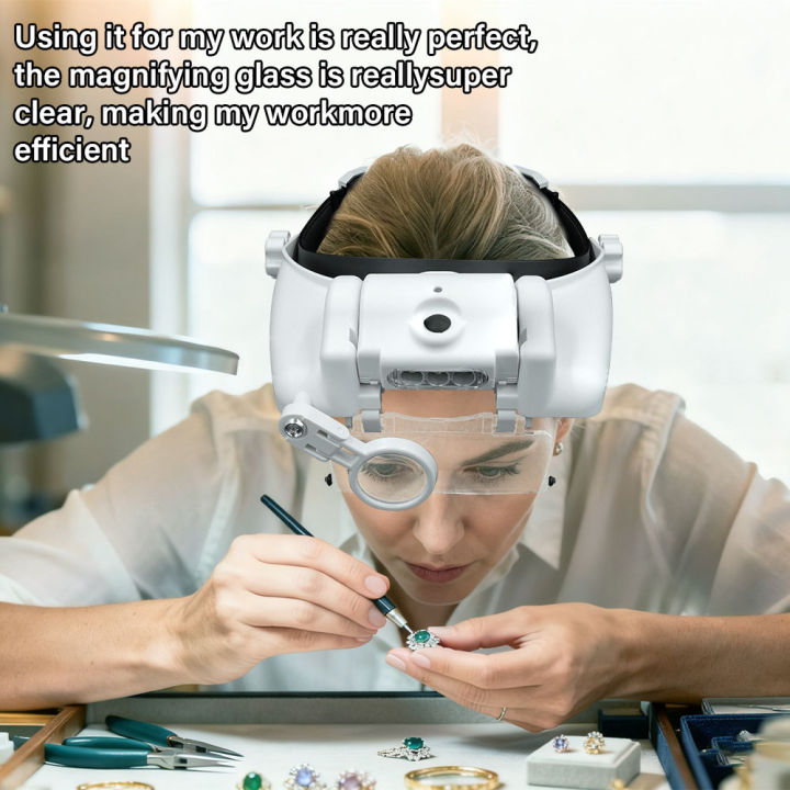 Headband Illuminated Magnifier Rechargeable Repair Solder Magnifying ...