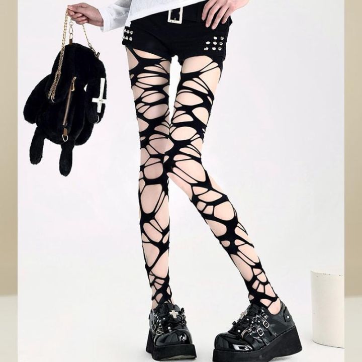 Ripped Fishnet Tights for Women - Edgy Distressed Punk Stockings, Y2K ...