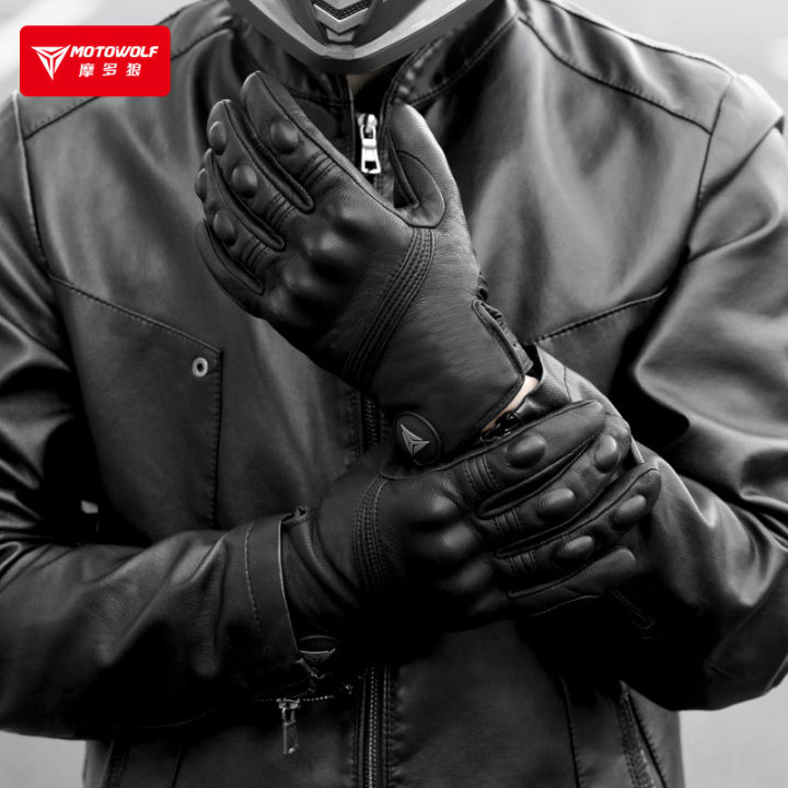 Leather Motorcycle Gloves for Men Women Warm Winter Full Finger ...