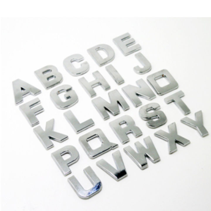 3D Alphabet Emblem DIY Silver Chrome Car Decals 25mm Metal Letter and ...