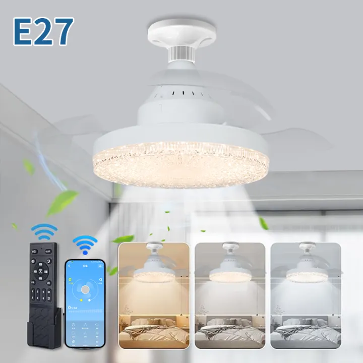 E27 Base Fan Light with Remote Control Ceiling Fan, 3 Colors, 6 Speeds ...