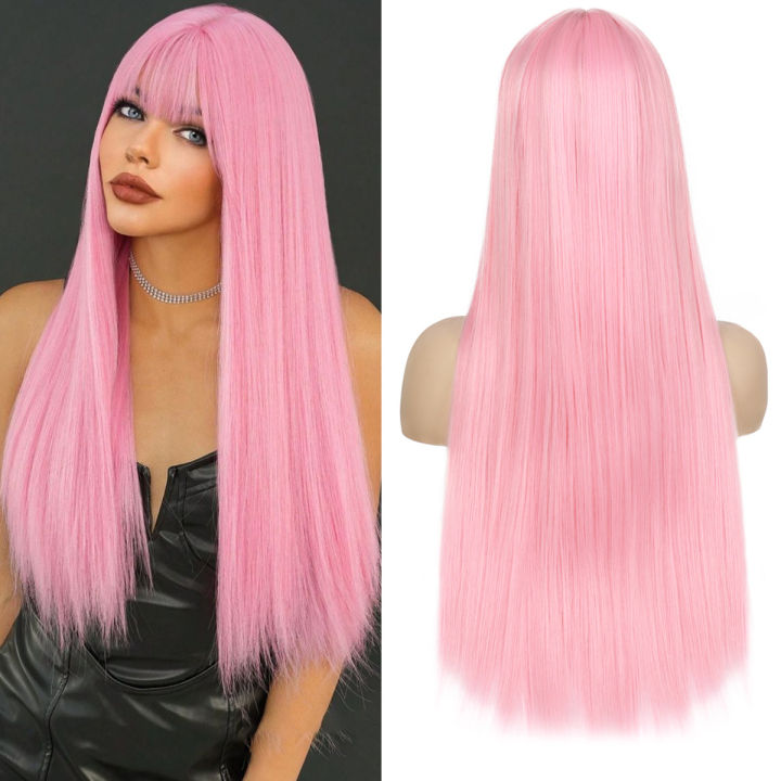New light pink synthetic wig for long straight hair for party ...