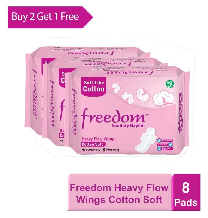 Freedom Sanitary Napkin Heavy Flow Cotton 8 pads Buy 2 Get One Free ...