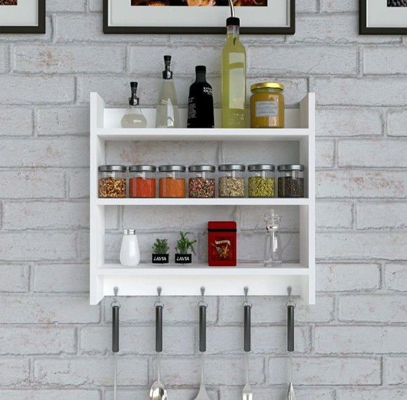 wall mounted kitchen storage rack, spice rack, kitchen organizer wooden ...