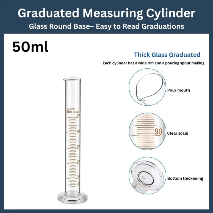 50ml Graduated Glass Measuring Cylinder 1 to 6 Pcs | Heat & Chemical ...