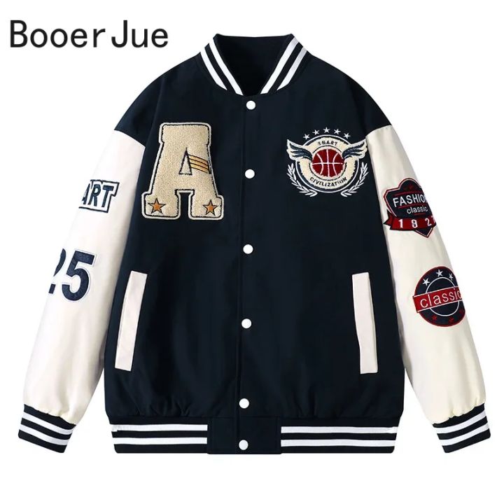 Varsity Baseball Bomber Jacket Men Hip Hop Harajuku Bone Letter ...