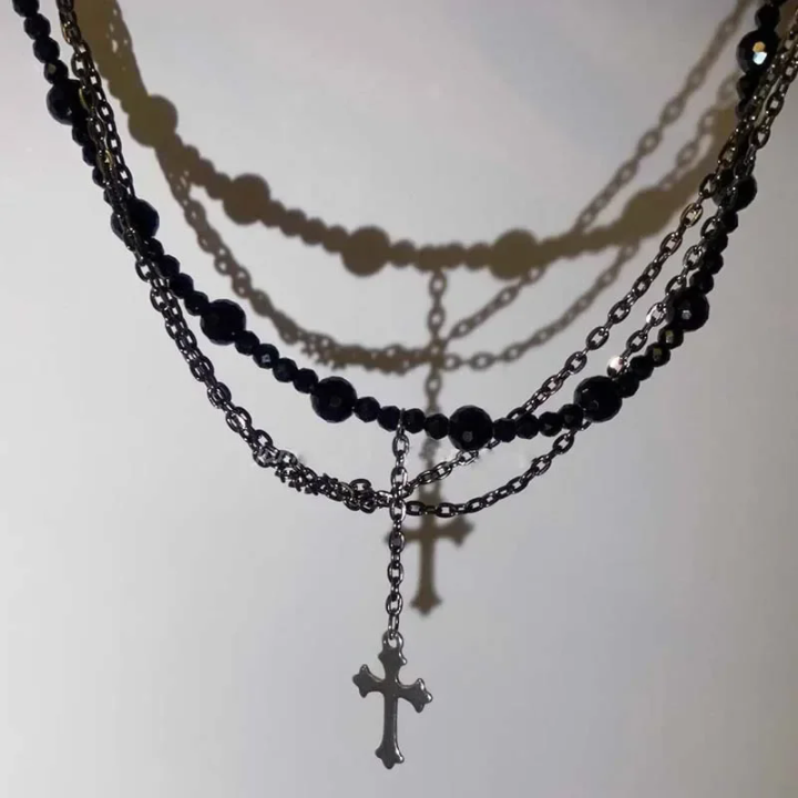 Gothic Punk Y2K Black Crystal Cross Pendant Necklace for Women Vintage ...