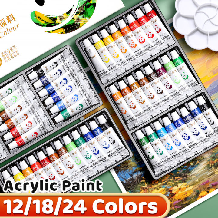 Acrylic Paint Set 12/18/24 Colors 5ml/0.17oz,Water-Proof Portable Art ...