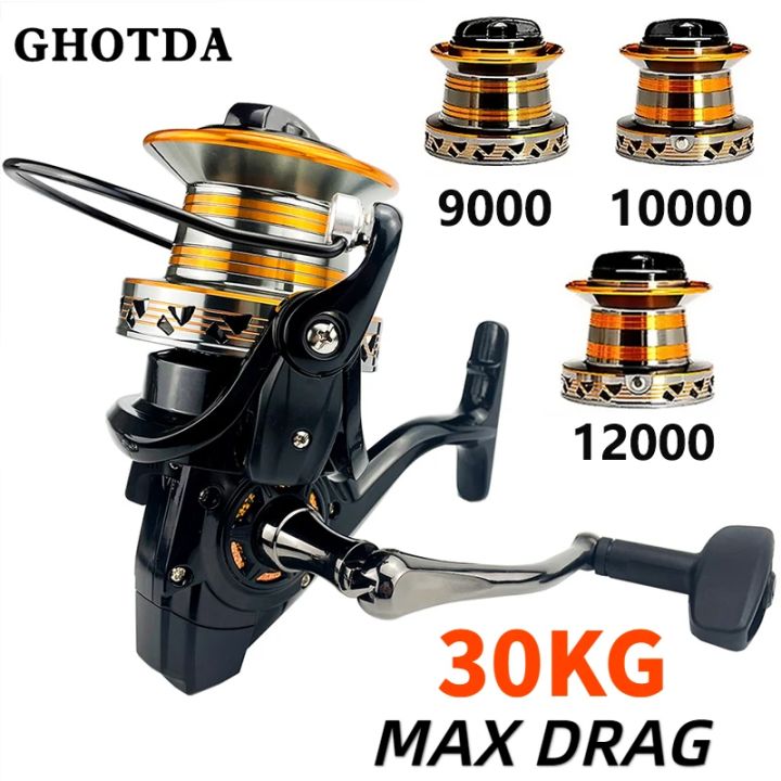 Spinning Big Fishing Reel 9000 10000 12000 Series Strong Drag 30KG Long ...