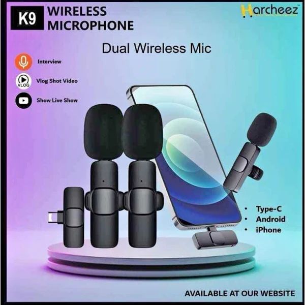 K9 Wireless Microphone Dual Mic 2 In 1 For Android Iphone And Type C #Microphone #Vlogging ...