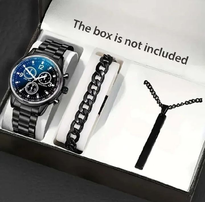 Pack of 3 Watch Gift pack, Chain Bracelet, Bar Locket Set watch for Men ...