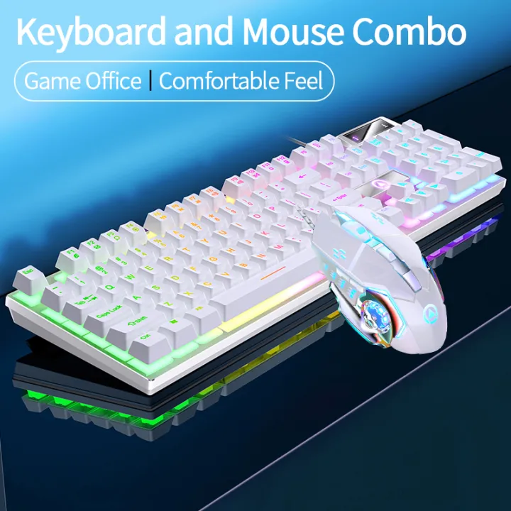 Wired Backlit Keyboard and Mouse Combo USB Ergonomic Mechanical Feel ...