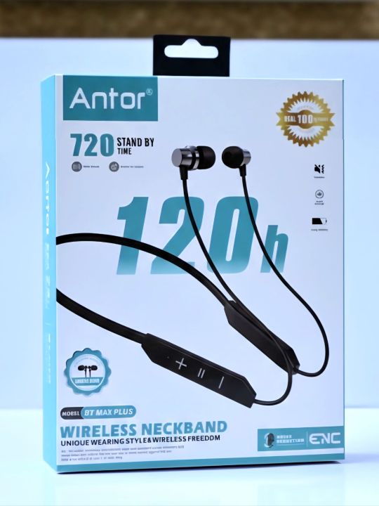 Neckband Antor BT Max Plus Wireless Earphone Bluetooth 5.3 Type C port ...