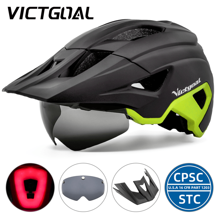 VICTGOAL LED Bike Helmet With Sun Goggle Visor Rechargeable LED Men Bicycle Helmet Sunglasses ...