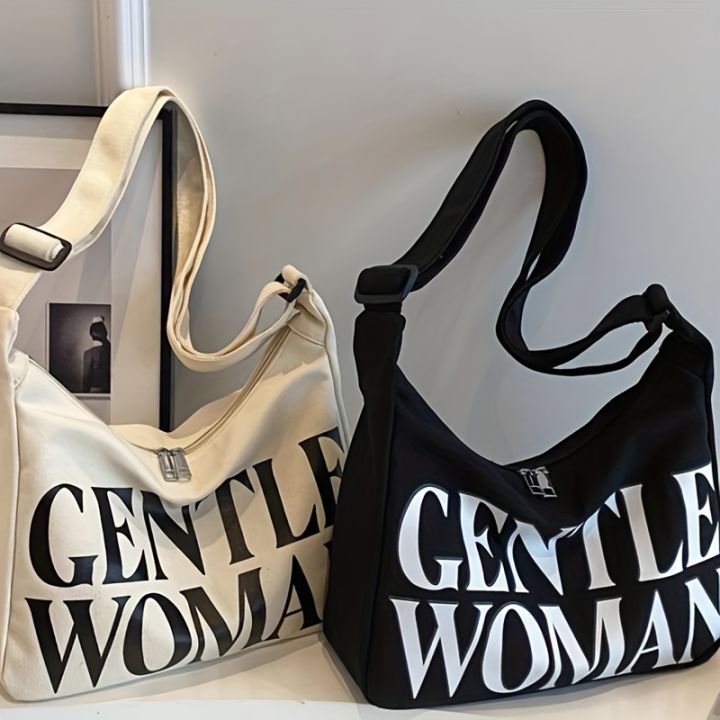 Gentle Woman Tote Bag - Chic Letter Print Shoulder Bag with Zipper ...