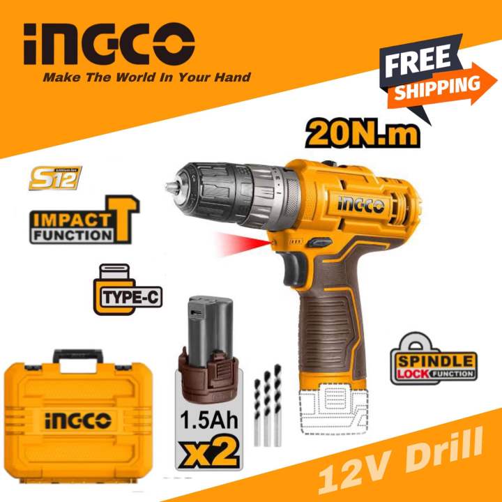 INGCO Cordless Impact Drill | 12 Volts Ingco CIDLI12202 Charger Drill ...