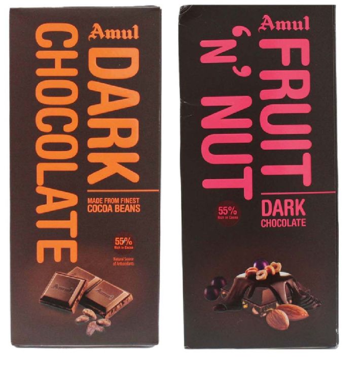 Combo Pack Amul Dark Chocolate and Fruit N Nut Set of 2 (Amul Dark ...