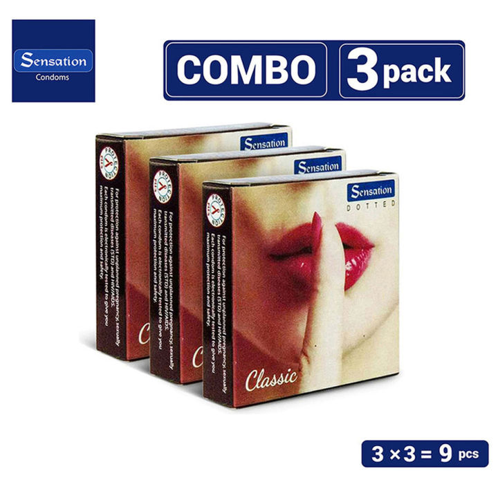 Sensation Classic Dotted Condom for Men |3 Pack Comobo | 3x3= 9pcs Condom | SMC | Daraz.com.bd