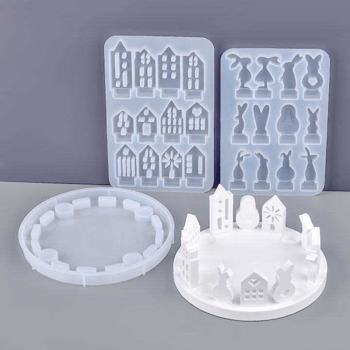 Hollow House Rabbit Candle Holder Silicone Mold Easter Gypsum Ornament ...