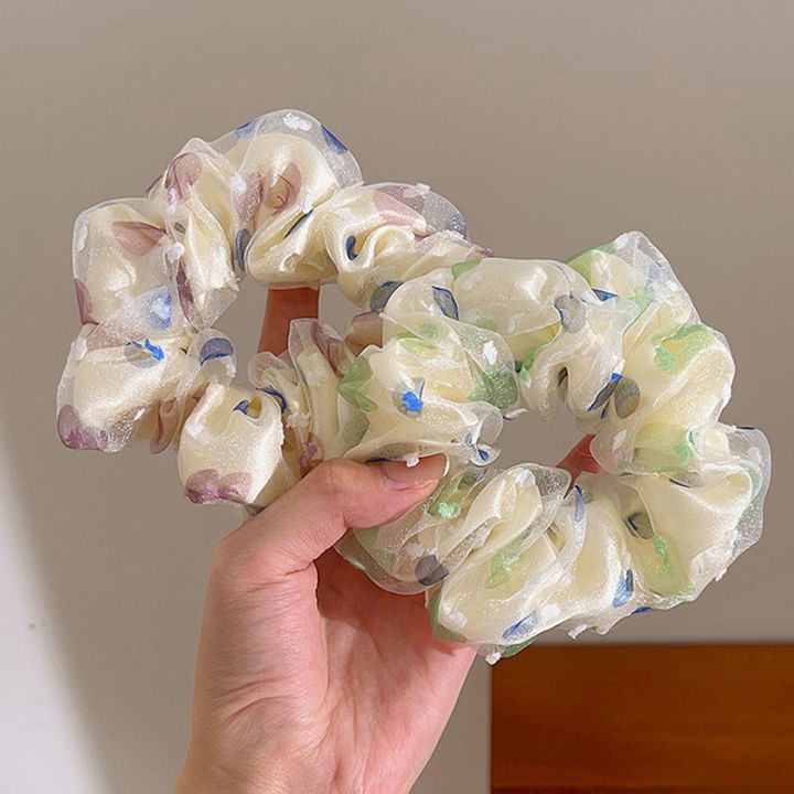 Embroidered Mesh Hair Scrunchies Korean Style Sweet All-match Fashion Ponytail Head Rope For ...