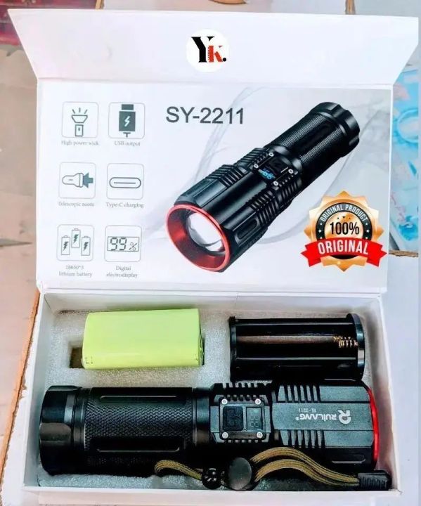 Super Bright Rechargeable LED Torch Digital Power Indicator, Telescopic ...