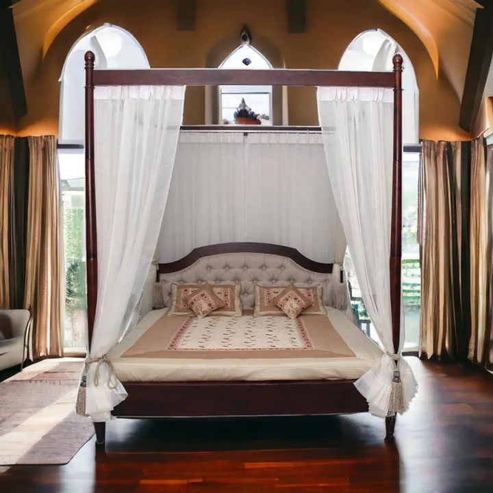 Wood King Size Poster Bed in Teak Finish Solid Wood | Daraz.pk